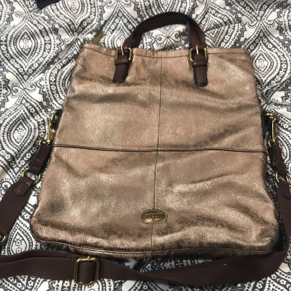 Bronze Fossil Explorer Crossbody Messenger Purse - Gem